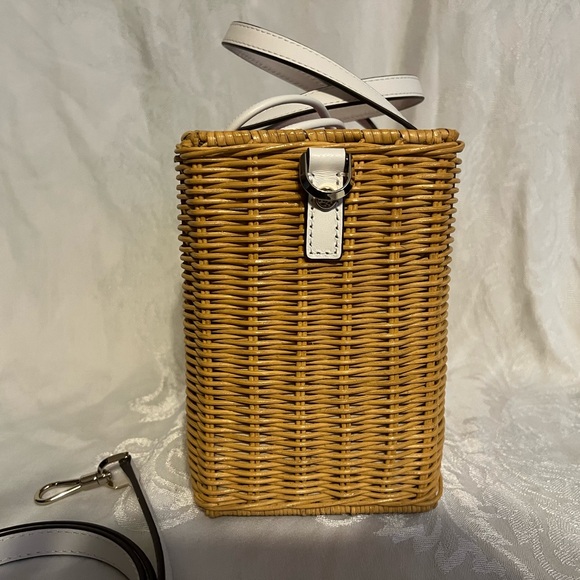 kate spade | Bags | Kate Spade Sam Wicker Medium Satchel With White And ...